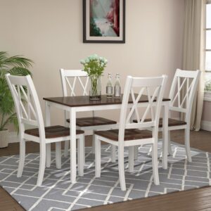 harper & bright designs 5 piece dining table set, wood kitchen table set with table and 4 chairs, ivory white and cherry