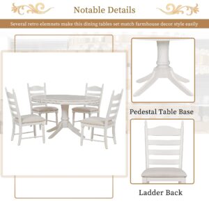 HAUSHECK Dining Table Set for 4 - Rectangular Tαble with Two-Tier Storage Shelves and Four Upholstered Chairs, 5 Pieces Kitchen & Dinīng Room Sēts Modern Farmhouse Home Furniture Breakfast Nook