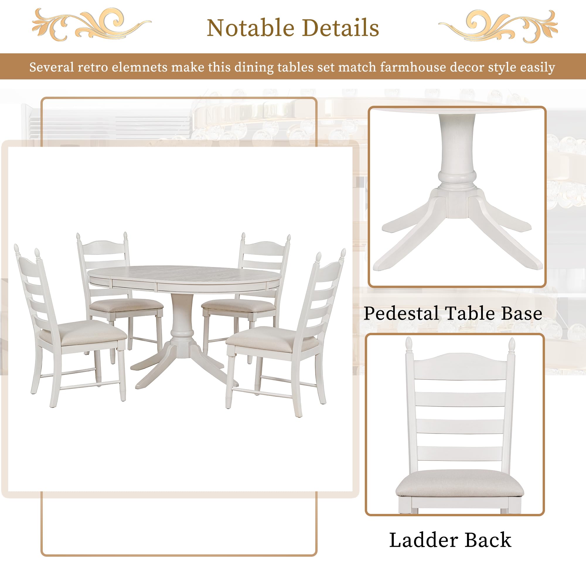 HAUSHECK Dining Table Set for 4 - Rectangular Tαble with Two-Tier Storage Shelves and Four Upholstered Chairs, 5 Pieces Kitchen & Dinīng Room Sēts Modern Farmhouse Home Furniture Breakfast Nook