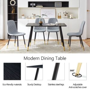 Homedot 5 Pieces Dining Room Set for 4, 47" Modern Rectangular Dining Table & 4 Elegant Velvet High-Back Dining Chair with Sturdy Metal Legs for Kitchen,Dining,Living Room