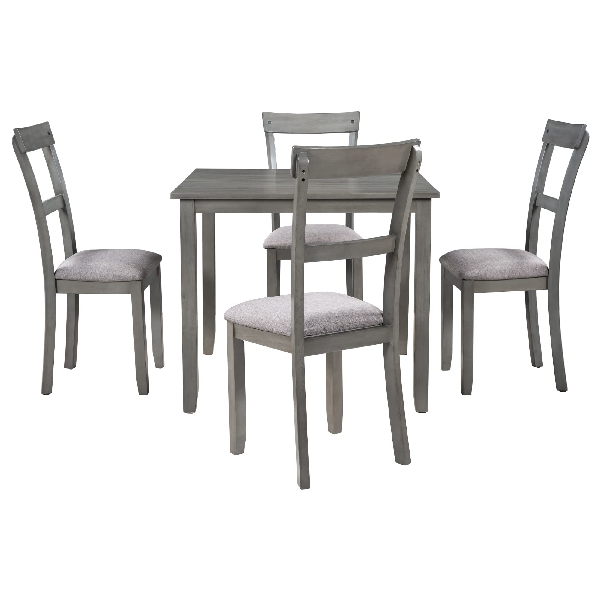 GLANZEND 5 Piece Set Industrial Wooden Table and 4 Chairs, with High-density Foam Burlap Upholstered Cushions for Dining, Living Room, and Kitchen, Easy to Assemble, Grey, Espresso