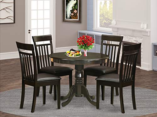 East West Furniture ANCA5-CAP-LC 5 Piece Dinette Set for 4 Includes a Round Kitchen Table with Pedestal and 4 Faux Leather Upholstered Dining Chairs, 36x36 Inch, Cappuccino