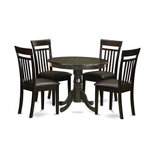 East West Furniture ANCA5-CAP-LC 5 Piece Dinette Set for 4 Includes a Round Kitchen Table with Pedestal and 4 Faux Leather Upholstered Dining Chairs, 36x36 Inch, Cappuccino