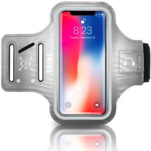 tribe water resistant cell phone armband case running holder for iphone pro max plus mini se (13/12/11/x/xs/xr/8/7/6/5) galaxy s ultra plus edge note (21/20/10/9/8/7/6/5) adjustable strap & key pocket