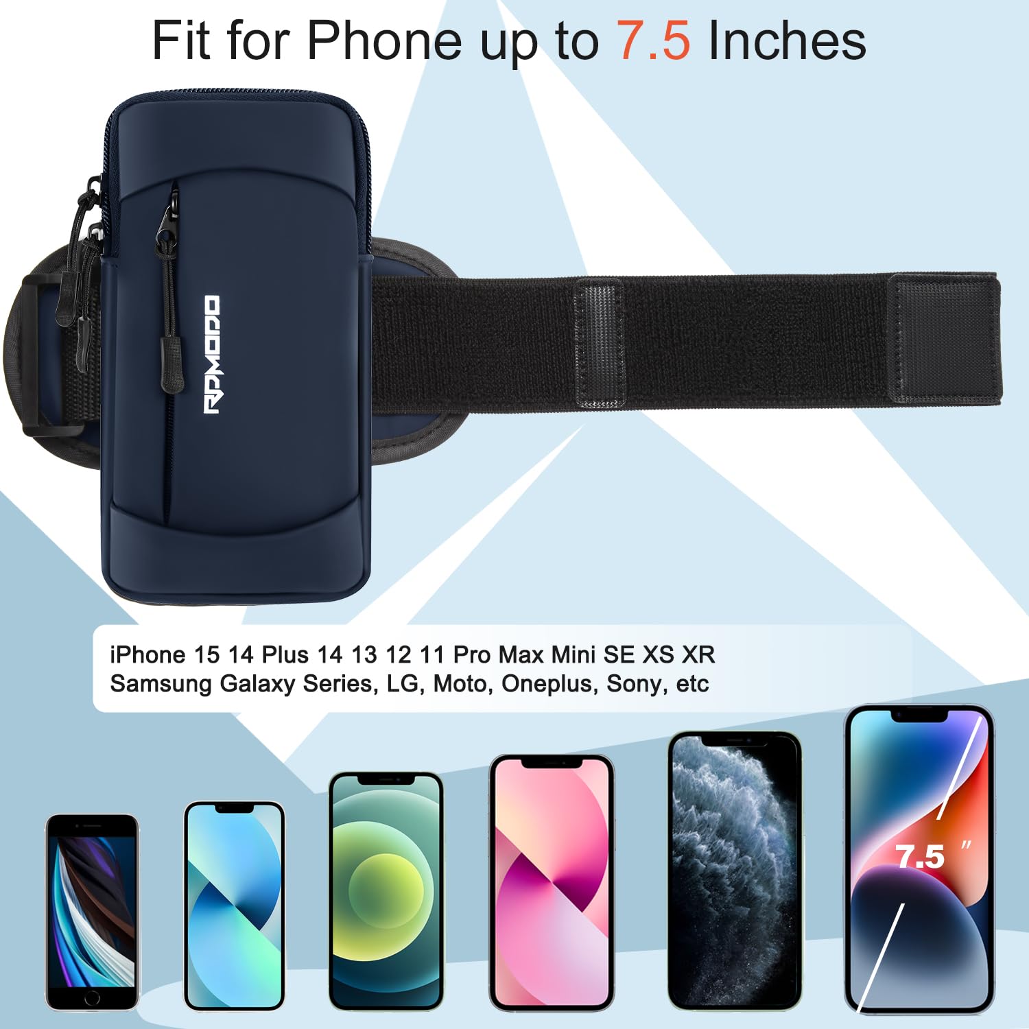 RDMODO Phone Holder for Running with Crossbody Strap, Running Armband Phone Holder for iPhone 11 12 13 14 15 Pro Max Samsung, Cell Phone Holder for Walking Women Men Under 7.5 Inch（Crossbody Bag Blue）