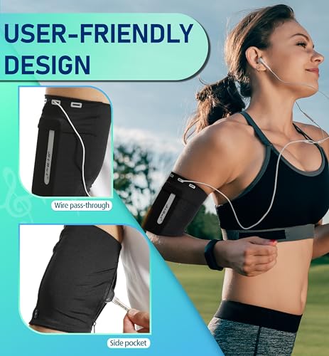 HiRui Running Armband Sleeve Universal Sports Armband Cell Phone Holder Armband for Exercise Workout, Compatible with iPhone 15/14/13/Plus/Pro Samsung Galaxy All Phones (M, Black)