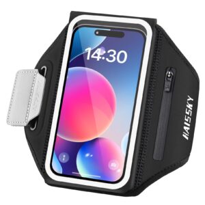 running armband with airpods bag 3d design cell phone armband for iphone 14 13 pro 14 plus, galaxy s20/s10 water resistant sports phone holder case & zipper slot car key holder for 6.9 inch phone