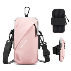 phone holder arm bands, small crossbody shoulder holsters bag with arm band, fits iphone and all cell phones, use for running, walking, hiking & biking (plus size,pink)