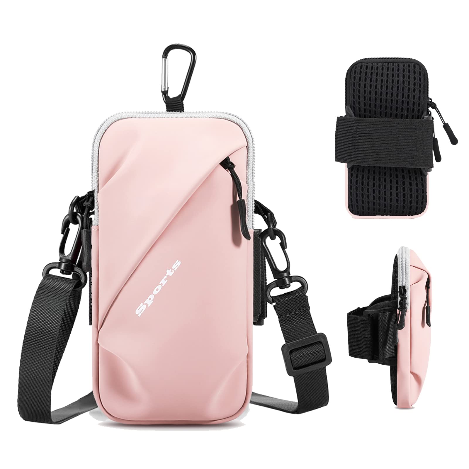 Phone Holder Arm Bands, Small Crossbody Shoulder Holsters Bag with Arm Band, Fits iPhone and All Cell Phones, Use for Running, Walking, Hiking & Biking (Plus Size,Pink)