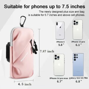 Phone Holder Arm Bands, Small Crossbody Shoulder Holsters Bag with Arm Band, Fits iPhone and All Cell Phones, Use for Running, Walking, Hiking & Biking (Plus Size,Pink)