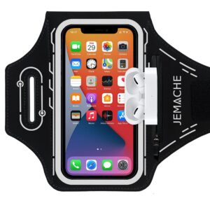 jemache running armband for iphone 15 14 13 12 11 pro, samsung galaxy s24 s23 s22 s21, gym workouts arm band with airpods holder (black)