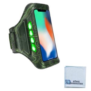 bright led rechargeable sports/cross-fit arm band (green) fits iphone 13 12 11 pro max xs max xs x 8+ 8 7 plus pixel 2 galaxy s9 s8 note 9 + ecostconnection microfiber cloth