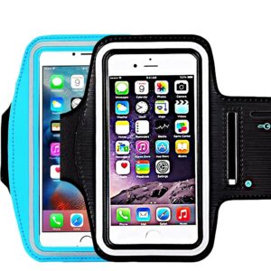 casehq [2pack] water resistant sports armband with key holder and night reflective for iphone x 8 plus 7 plus, 6 plus, 6s plus,galaxy s9, s9+,s8,s8+,s6/s5, note 4 etc.running exercise (black+skyblue)