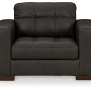 Signature Design by Ashley Luigi Modern Tufted Leather Match Upholstered Oversized Chair, Black