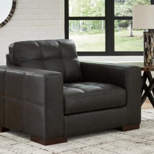 Signature Design by Ashley Luigi Modern Tufted Leather Match Upholstered Oversized Chair, Black