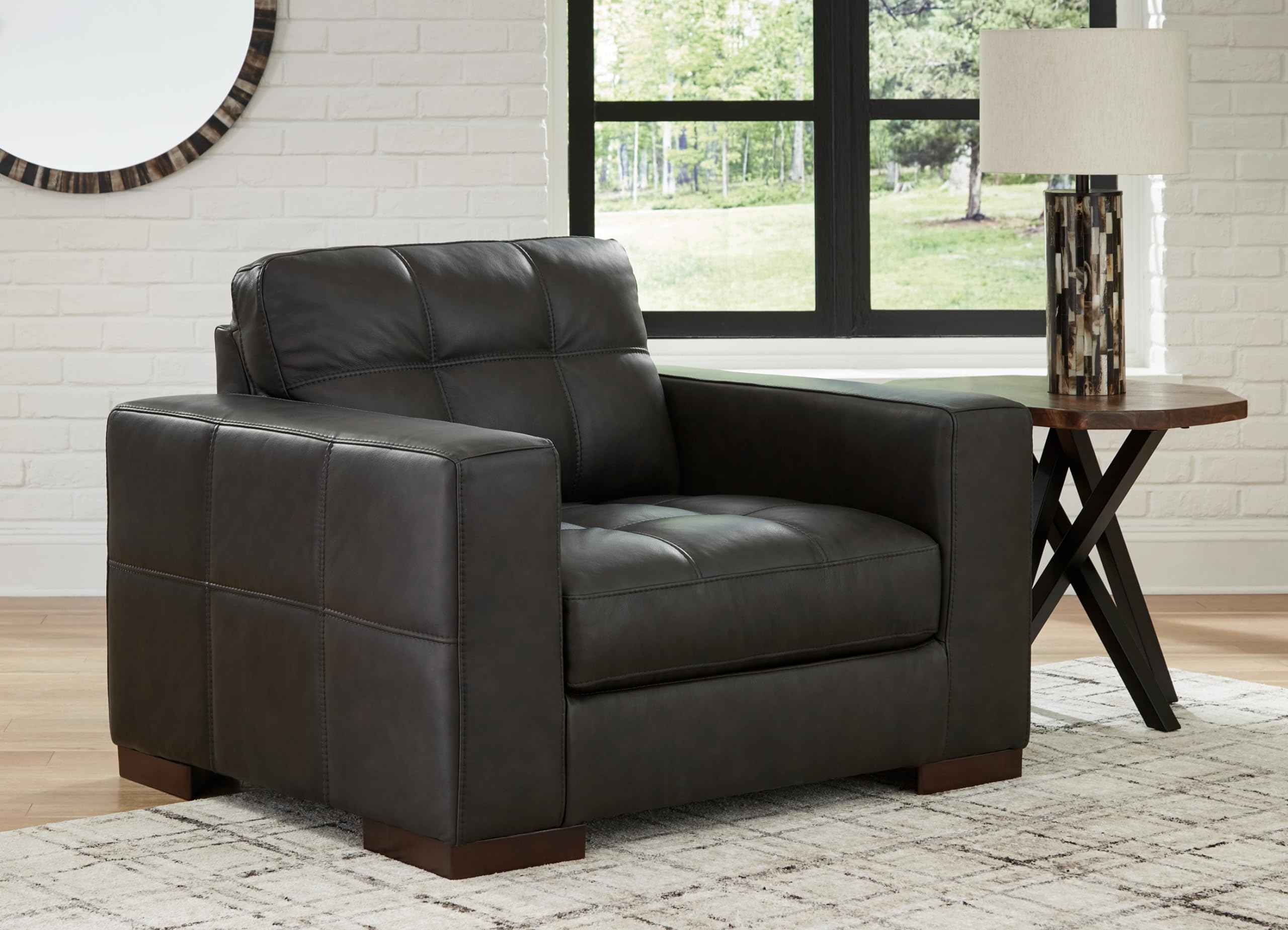 Signature Design by Ashley Luigi Modern Tufted Leather Match Upholstered Oversized Chair, Black