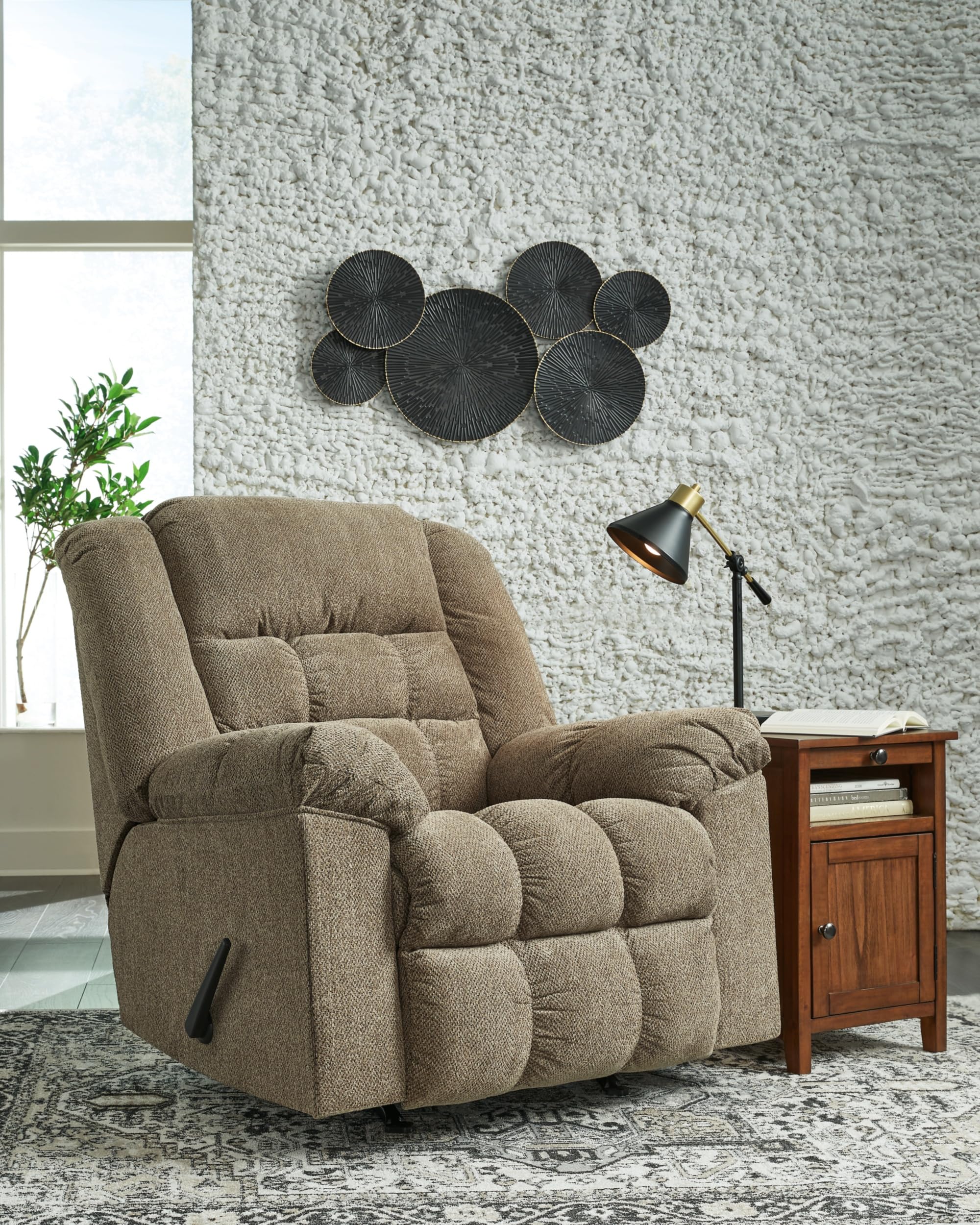 Signature Design by Ashley Kegler Contemporary Tufted Manual Rocker Recliner, Light Brown