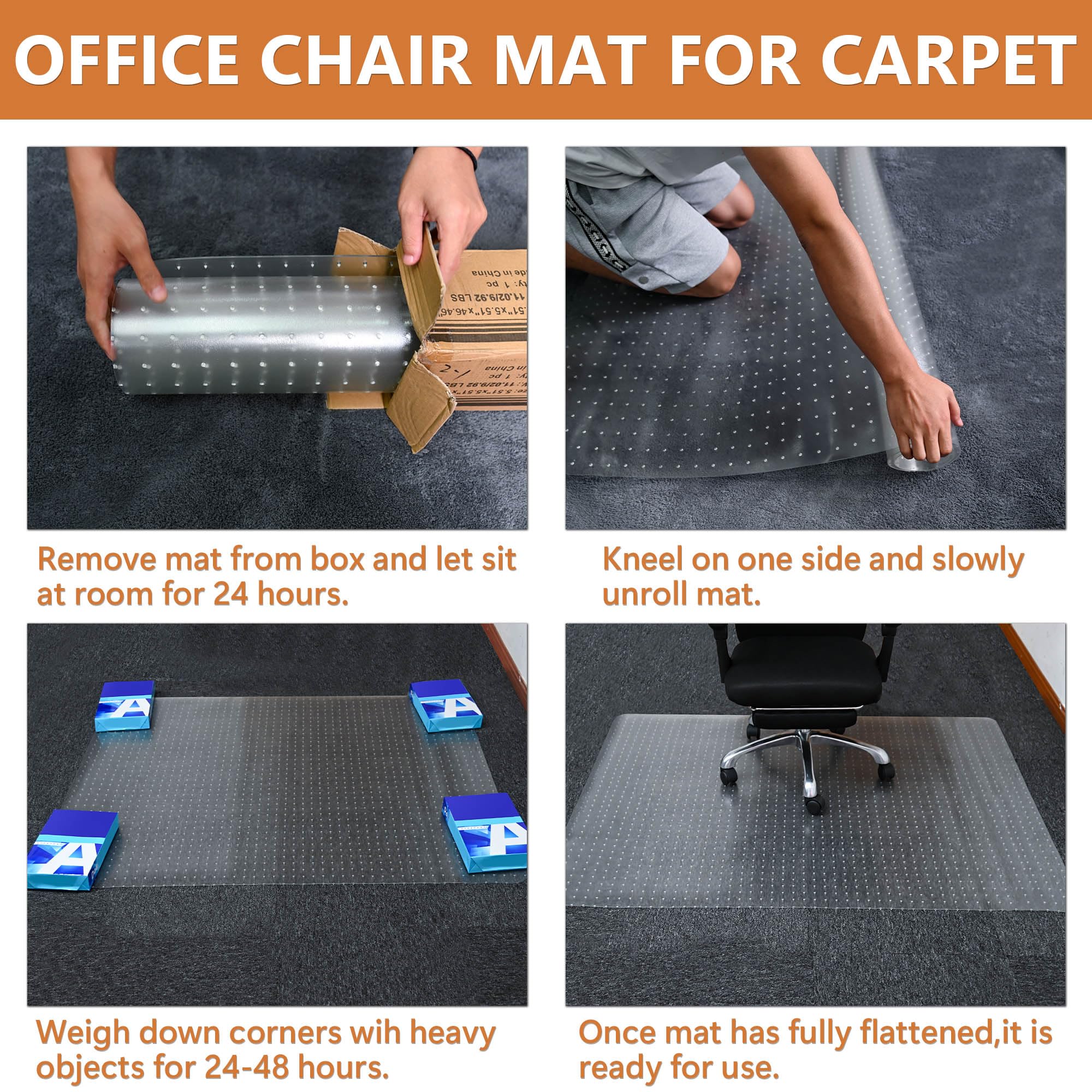 HOMEK Large Office Chair Mat for Carpeted Floors, 45" x 53" Clear Desk Chair Mat for Low Pile Carpet- Easy Glide Carpet Protector Mat for Office Chair