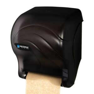 san jamar tear-n-dry essence paper towel dispenser automatic dispenser, for 8 inch rolls, dispense in 10 inch portions, plastic, 10 x 14.75 x 12.25 inches, black