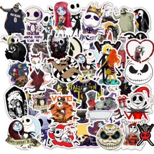 nightmare before christmas stickers, halloween theme stickers 50 pcs, cute vinyl waterproof stickers decal for laptop, water bottles, notebooks, skateboard and guitar