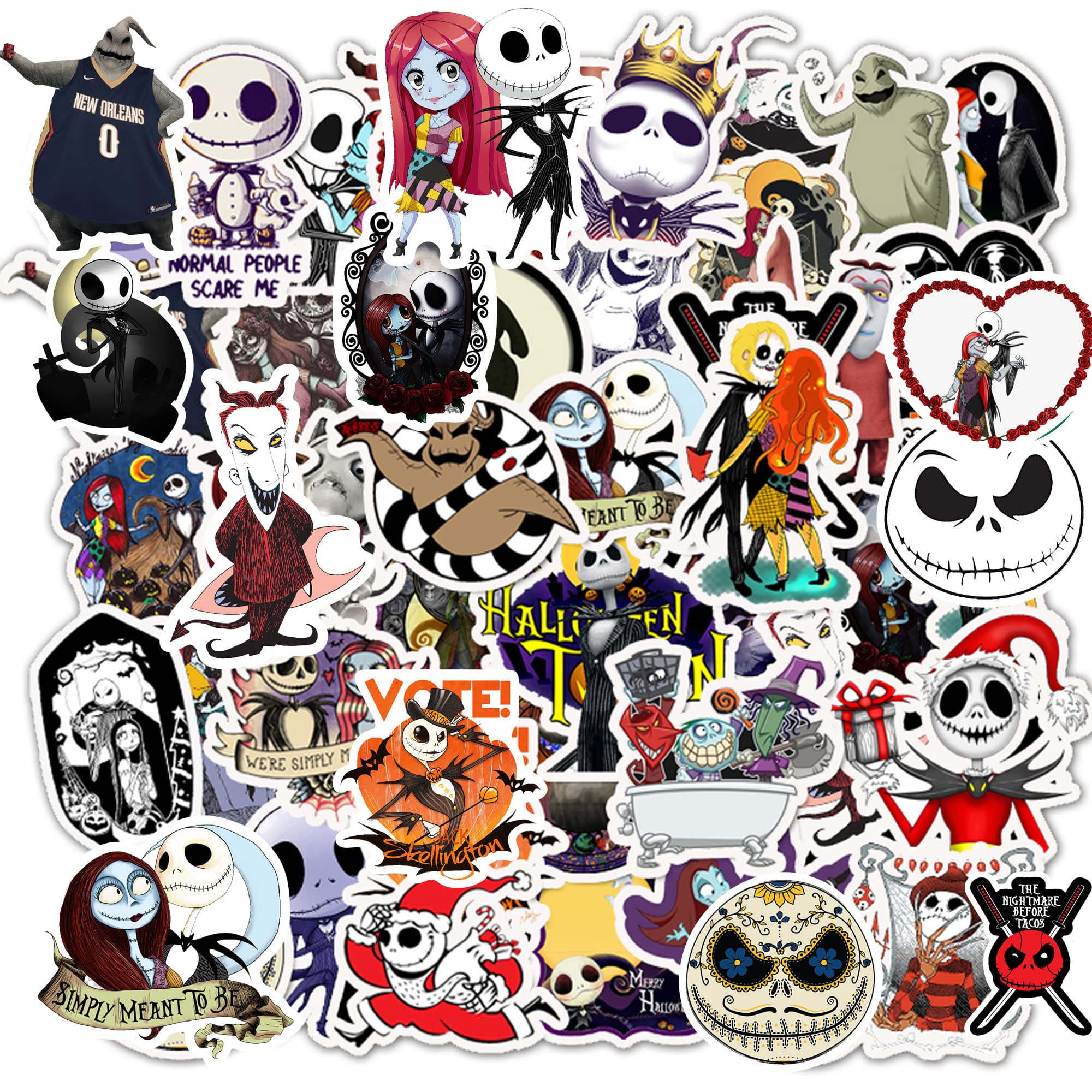 Nightmare Before Christmas Stickers, Halloween Theme Stickers 50 Pcs, Cute Vinyl Waterproof Stickers Decal for Laptop, Water Bottles, Notebooks, Skateboard and Guitar