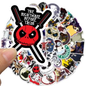 Nightmare Before Christmas Stickers, Halloween Theme Stickers 50 Pcs, Cute Vinyl Waterproof Stickers Decal for Laptop, Water Bottles, Notebooks, Skateboard and Guitar