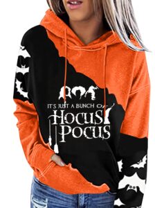 kiddad it's just a bunch of hocus pocus t-shirt women halloween sanderson sisters long sleeve crewneck casual pullover tops black orange