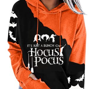 KIDDAD It's Just A Bunch of Hocus Pocus T-Shirt Women Halloween Sanderson Sisters Long Sleeve Crewneck Casual Pullover Tops Black Orange