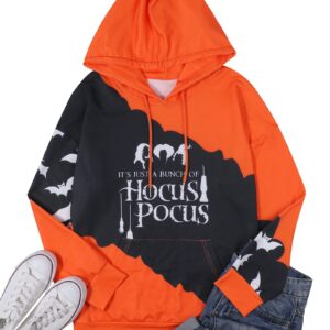 KIDDAD It's Just A Bunch of Hocus Pocus T-Shirt Women Halloween Sanderson Sisters Long Sleeve Crewneck Casual Pullover Tops Black Orange