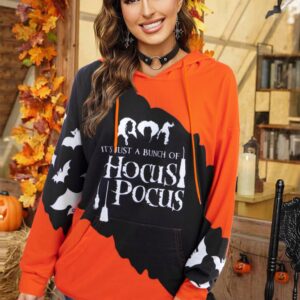 KIDDAD It's Just A Bunch of Hocus Pocus T-Shirt Women Halloween Sanderson Sisters Long Sleeve Crewneck Casual Pullover Tops Black Orange