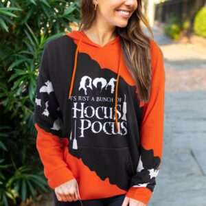 KIDDAD It's Just A Bunch of Hocus Pocus T-Shirt Women Halloween Sanderson Sisters Long Sleeve Crewneck Casual Pullover Tops Black Orange