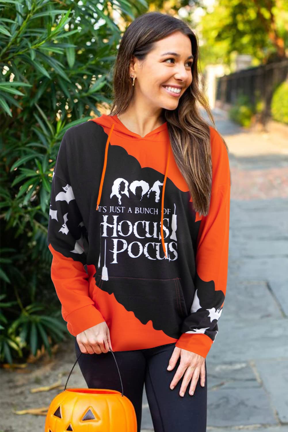 KIDDAD It's Just A Bunch of Hocus Pocus T-Shirt Women Halloween Sanderson Sisters Long Sleeve Crewneck Casual Pullover Tops Black Orange