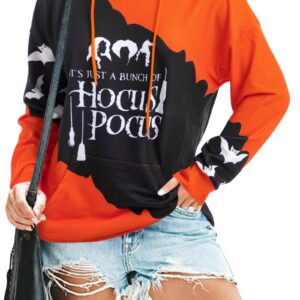 KIDDAD It's Just A Bunch of Hocus Pocus T-Shirt Women Halloween Sanderson Sisters Long Sleeve Crewneck Casual Pullover Tops Black Orange