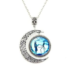 jack and sally nightmare before christmas moon pendant charm crescent necklace