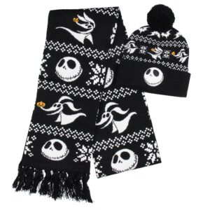 disney the nightmare before christmas jack skellington and zero beanie scarf set black