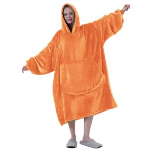 easy-going oversized flannel wearable blanket hoodie for adults, one size fits all, orange