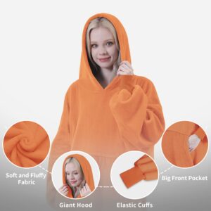 Easy-Going Oversized Flannel Wearable Blanket Hoodie for Adults, One Size Fits All, Orange