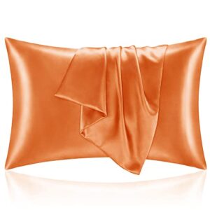 bedelite satin pillowcase for hair and skin, super soft and cooling similar to silk pillow cases 2 pack with envelope closure, gift for women men(20"x26" standard size, burnt orange)