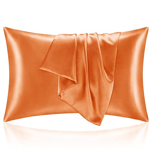 BEDELITE Satin Pillowcase for Hair and Skin, Super Soft and Cooling Similar to Silk Pillow Cases 2 Pack with Envelope Closure, Gift for Women Men(20"x26" Standard Size, Burnt Orange)