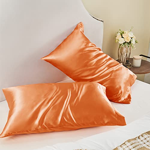 BEDELITE Satin Pillowcase for Hair and Skin, Super Soft and Cooling Similar to Silk Pillow Cases 2 Pack with Envelope Closure, Gift for Women Men(20"x26" Standard Size, Burnt Orange)