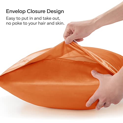 BEDELITE Satin Pillowcase for Hair and Skin, Super Soft and Cooling Similar to Silk Pillow Cases 2 Pack with Envelope Closure, Gift for Women Men(20"x26" Standard Size, Burnt Orange)