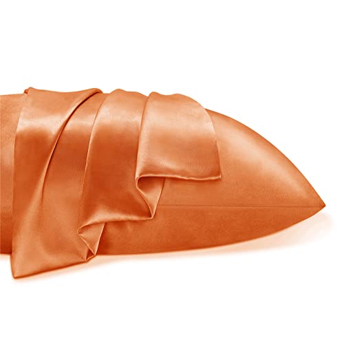 BEDELITE Satin Pillowcase for Hair and Skin, Super Soft and Cooling Similar to Silk Pillow Cases 2 Pack with Envelope Closure, Gift for Women Men(20"x26" Standard Size, Burnt Orange)