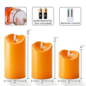 Homemory Halloween Orange Flameless Candles, Fall Candles, Outdoor Waterproof Flickering Battery Operated LED Pillar Candles with Remote and Timers, Won't Melt Plastic, Set of 3