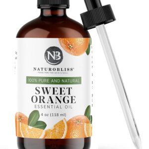 NaturoBliss 100% Pure & Natural Sweet Orange Essential Oil Therapeutic Grade Premium Quality Oil with Glass Dropper - Huge 4 fl. Oz - Perfect for Aromatherapy and Relaxation