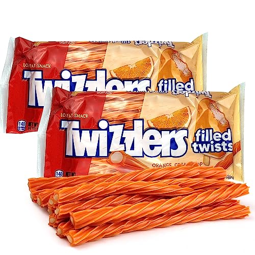 Twizzlers Cream Filled Licorice Candy Twists Full Size 2 Pack - Orange Pop Creamsicle Flavored Sticks Soft and Chewy Sweet Candy for Kids and Adults