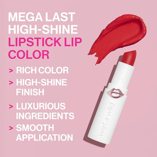 wet n wild Mega Last High-Shine Lipstick Lip Color, Infused with Seed Oils For a Nourishing High-Shine, Buildable & Blendable Creamy Color, Cruelty-Free & Vegan - Tanger-ring the Alarm