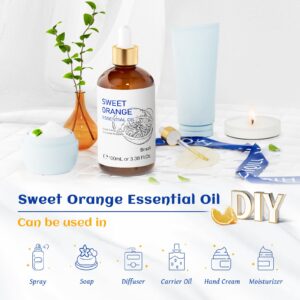 HIQILI Orange Essential Oil, 100% Pure, No Phototoxicity - 3.38 Fl Oz