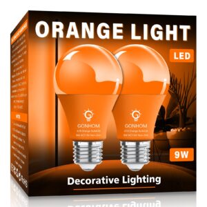 gonhom 2 pack a19 led orange light bulb,9 watt orange lights equivalent 100 watt colored light bulbs,e26 base orange led lights for party decoration, holiday lighting,halloween light bulbs…