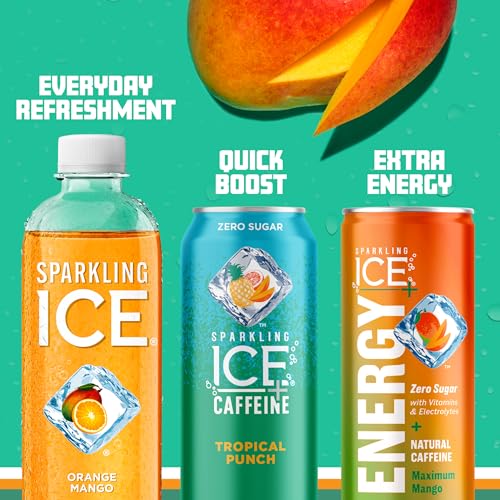 Sparkling Ice, Orange Mango Sparkling Water, Zero Sugar Flavored Water, with Vitamins and Antioxidants, Low Calorie Beverage, 17 fl oz Bottles (Pack of 12)