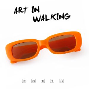 ADE WU Rectangle Sunglasses for Women Men Retro 90s Sunglasses Trendy Orange Frame Glasses Y2K Brown Lens Shades